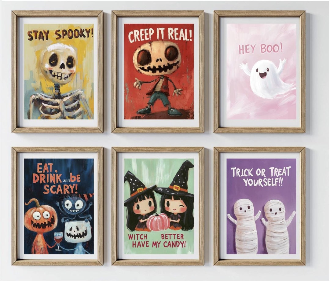 Halloween Art 6-print Set | Fun Colorful Pastel Art | Witches, Ghosts ...