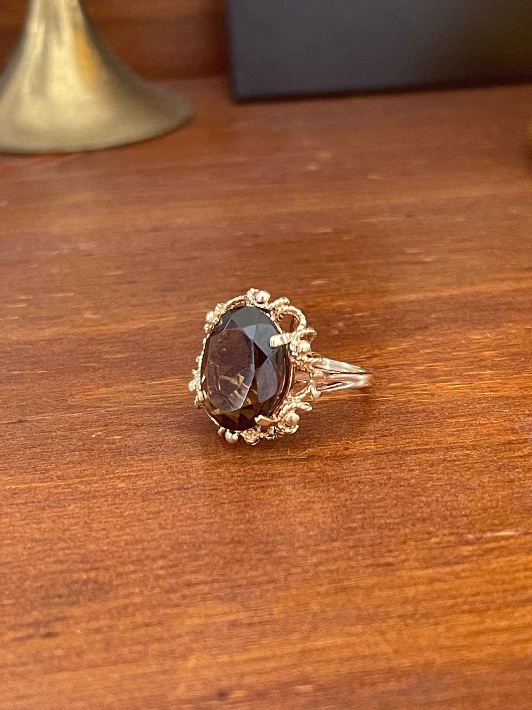 10KT Gold Smoky Quartz Ring; Smoky Quartz Cocktail Ring; 10KT Gold ...