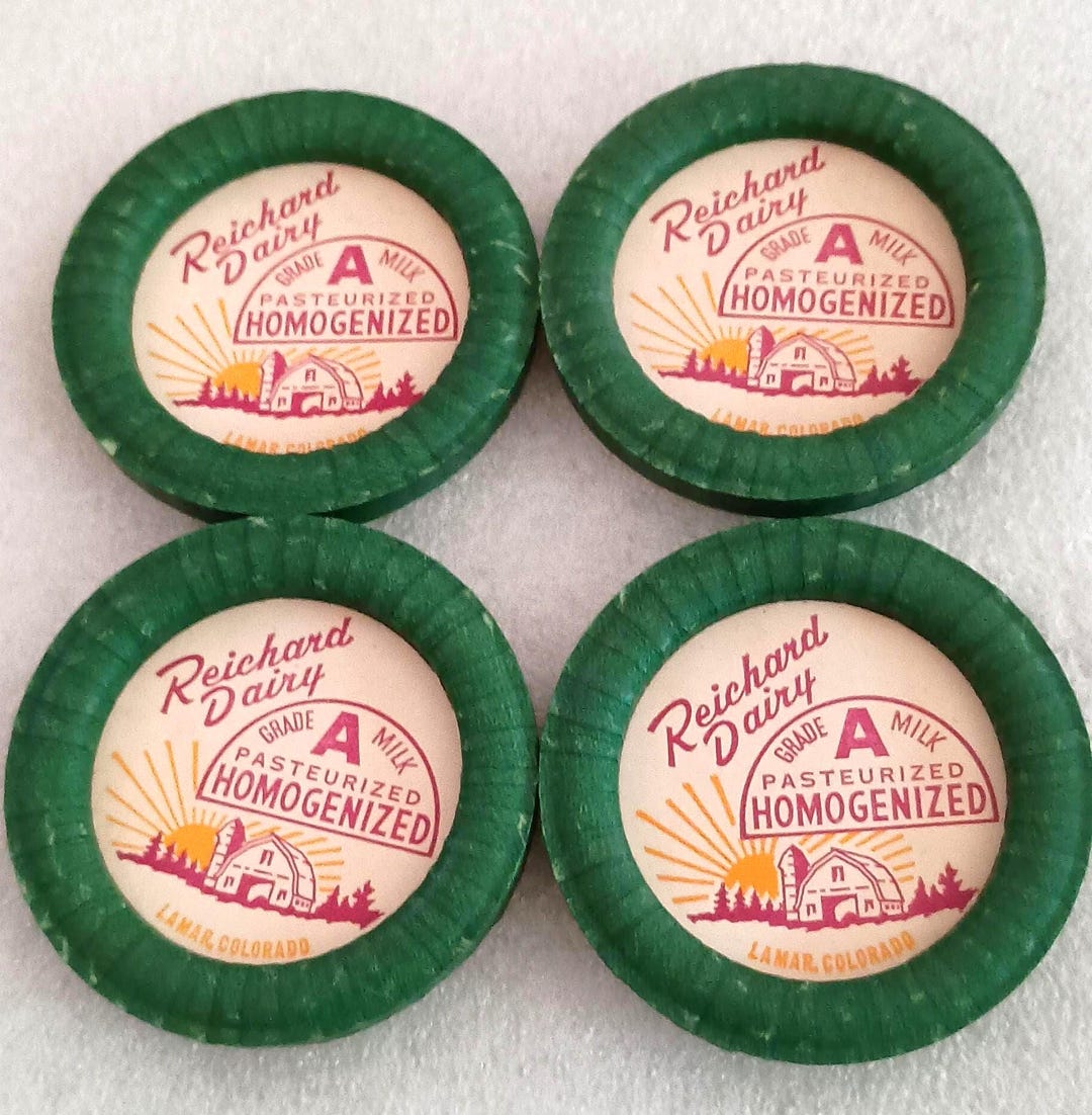 4 Reichard Dairy Farm Grade A Milk Cap Bottle New NOS 1950-60s Lamar ...