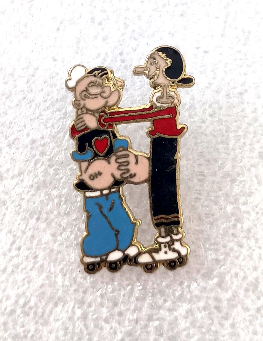 1970s Popeye & Olive Oyl Roller Skate Enamel Lapel Hat Pin New NOS King ...