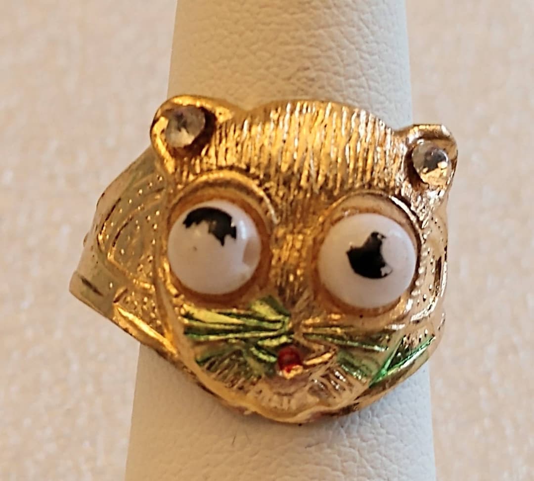Vintage Scary Goofy Cat Mid-century Dime Store Metal Ring 1960s NOS New ...