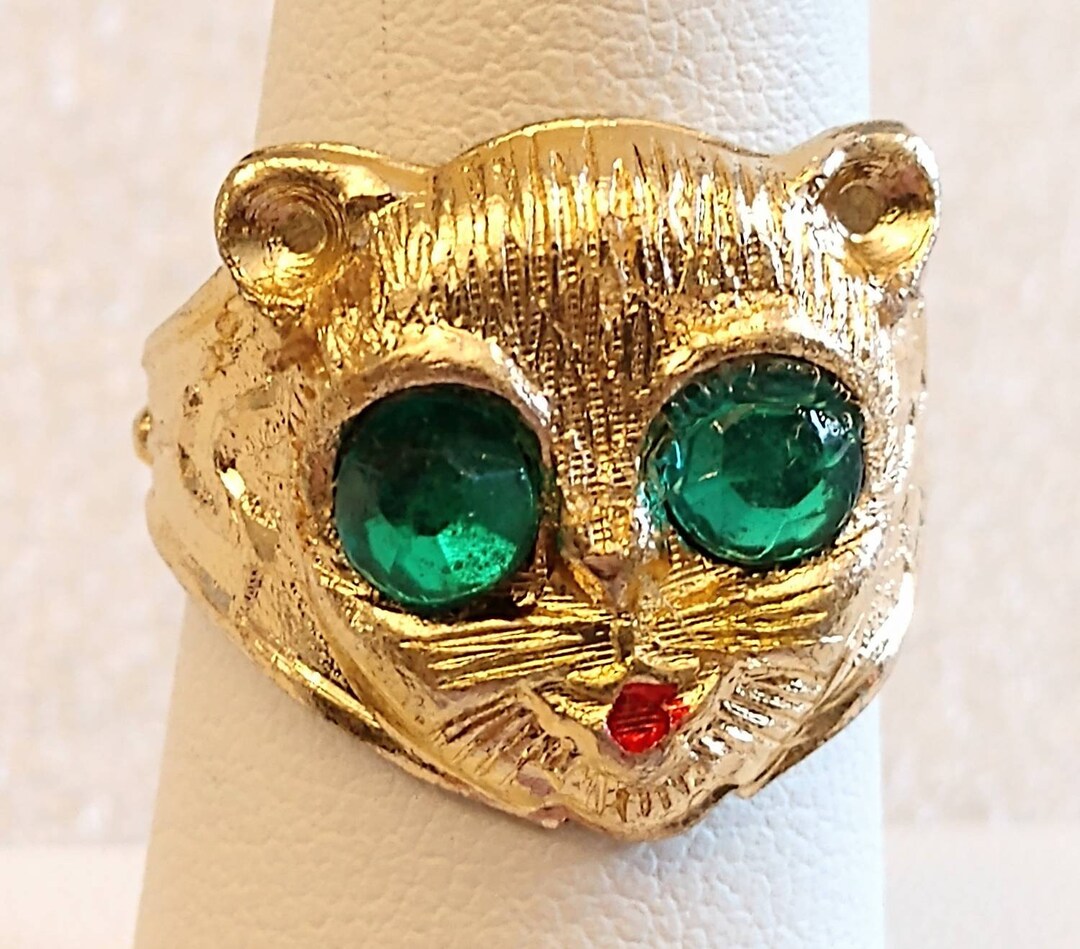 Vintage Cute Silly Cat Mid-century Dime Store Metal Ring 1960s NOS New ...