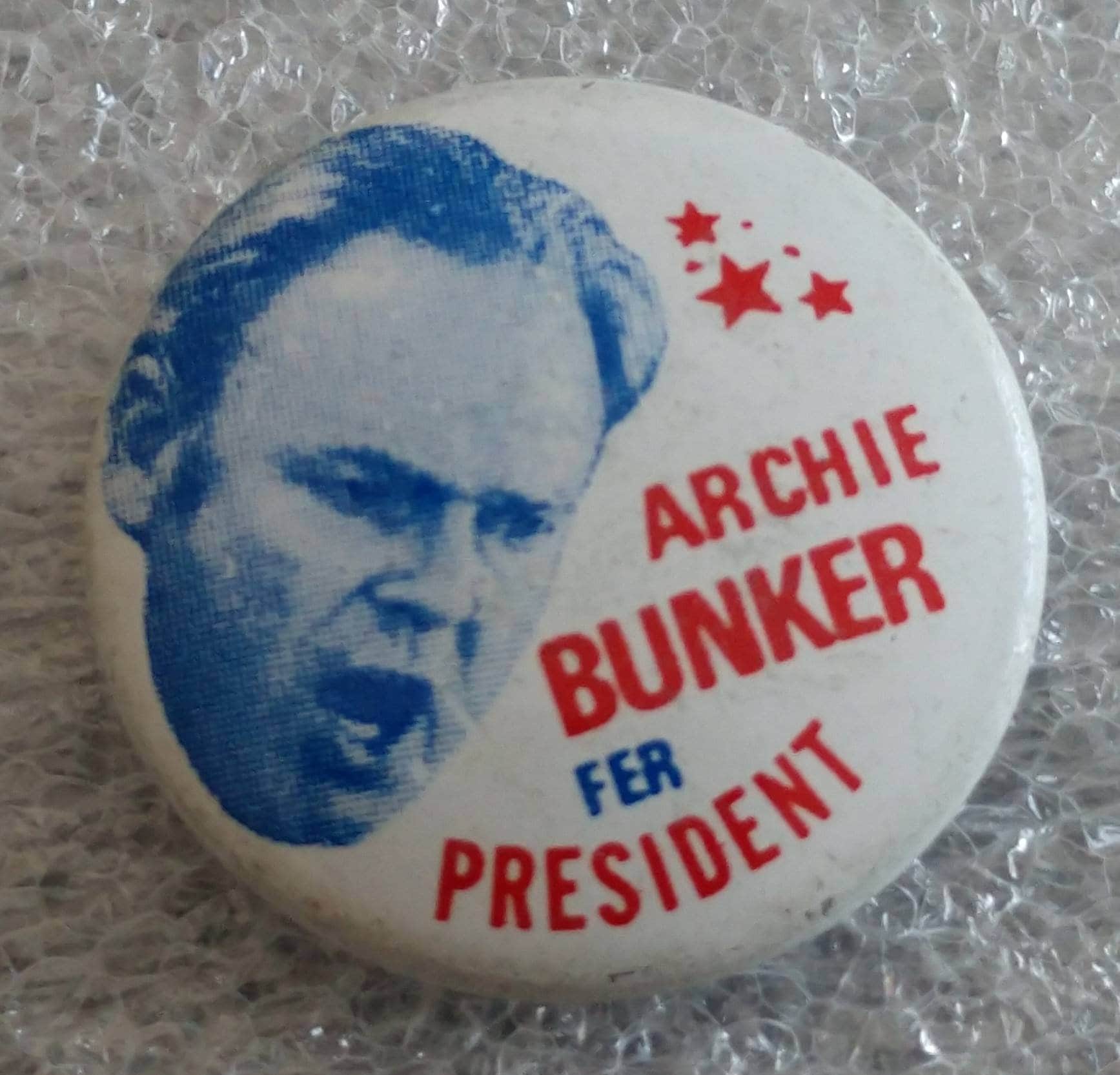 Vintage Archie Bunker TV Show Fer President Tin Litho Button Pin 1972 ...