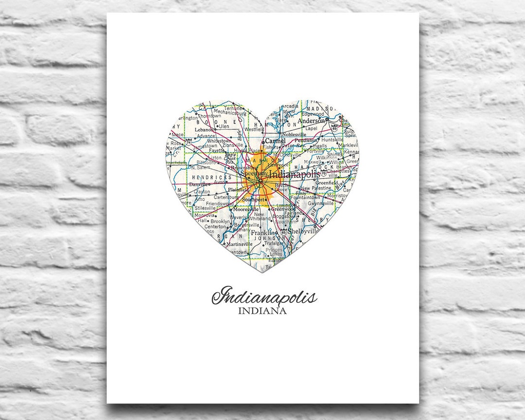 Indianapolis Indiana Vintage Heart Map DIGITAL DOWNLOAD for You 2 Print ...