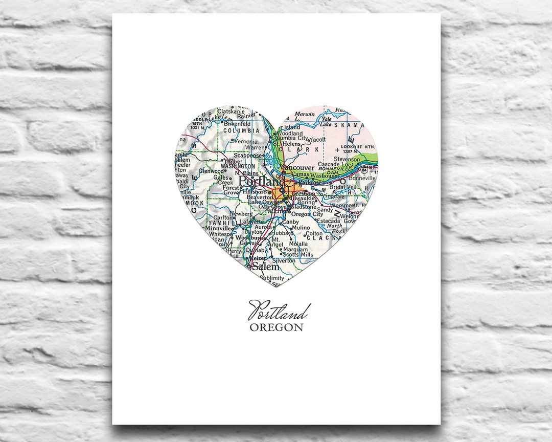 Portland Oregon Vintage Heart Map DIGITAL DOWNLOAD for You 2 Print ...