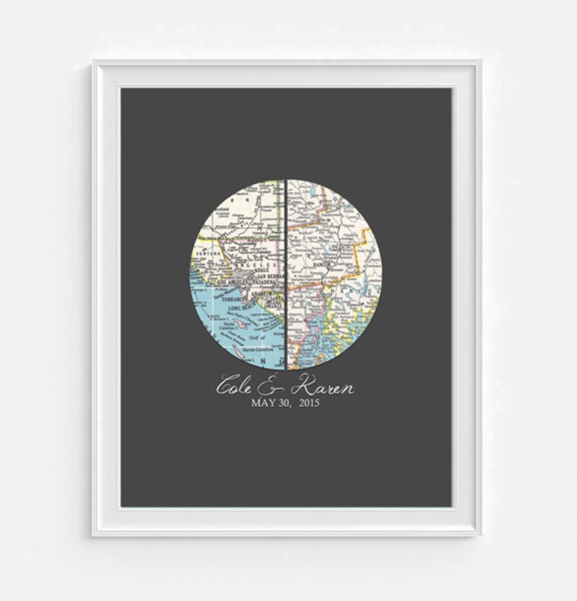 Custom Wedding Couple Split Circle Map Art DIGITAL DOWNLOAD for You 2 ...