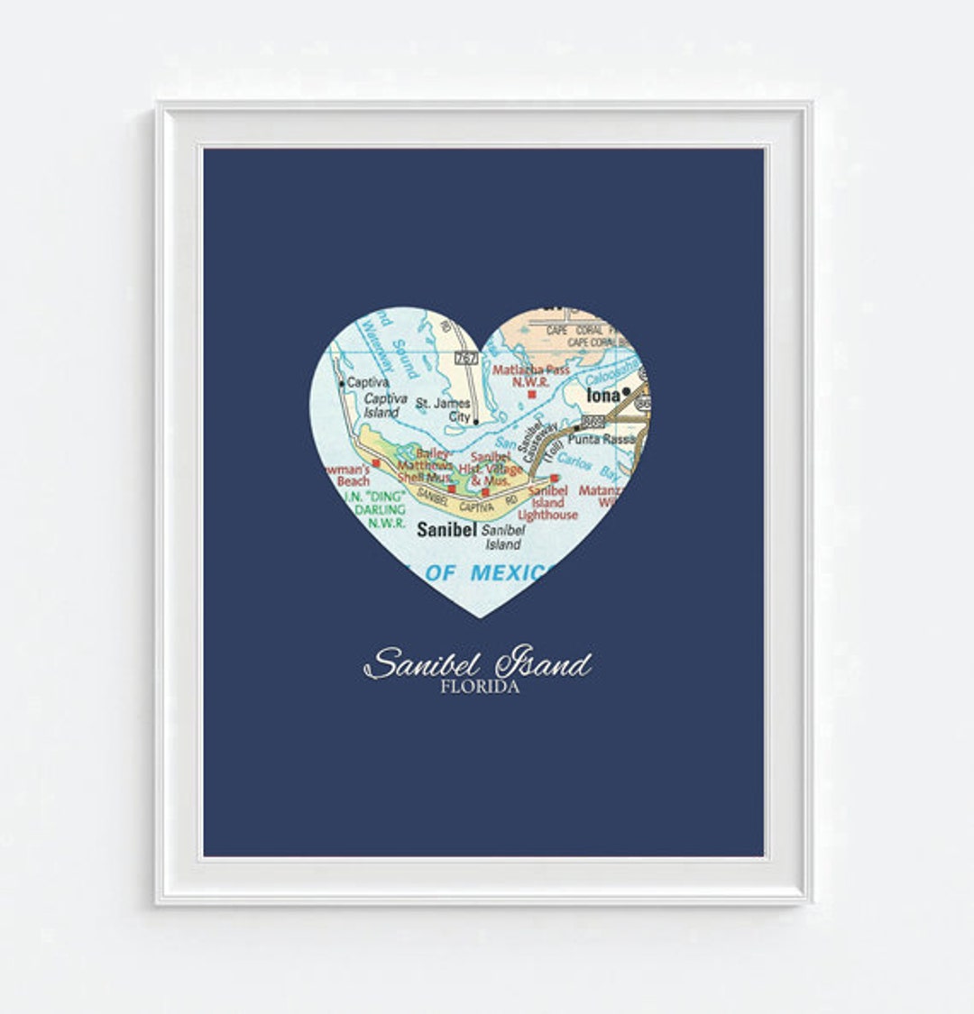 Sanibel Island Florida Heart Map Art Print, Valentine Gift - Etsy