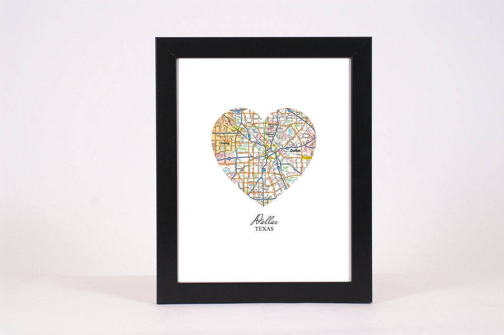 Dallas Texas Vintage Heart Map DIGITAL DOWNLOAD for You 2 - Etsy