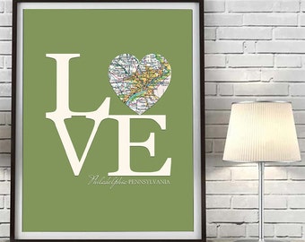 Pittsburgh Pennsylvania LOVE Vintage Heart Map ART PRINT City | Etsy