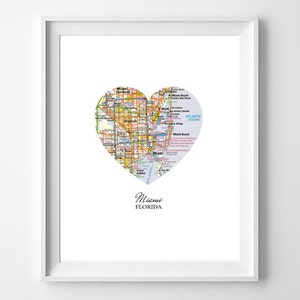 Miami Florida Vintage Heart Map DIGITAL DOWNLOAD for You 2 Print, Miami ...