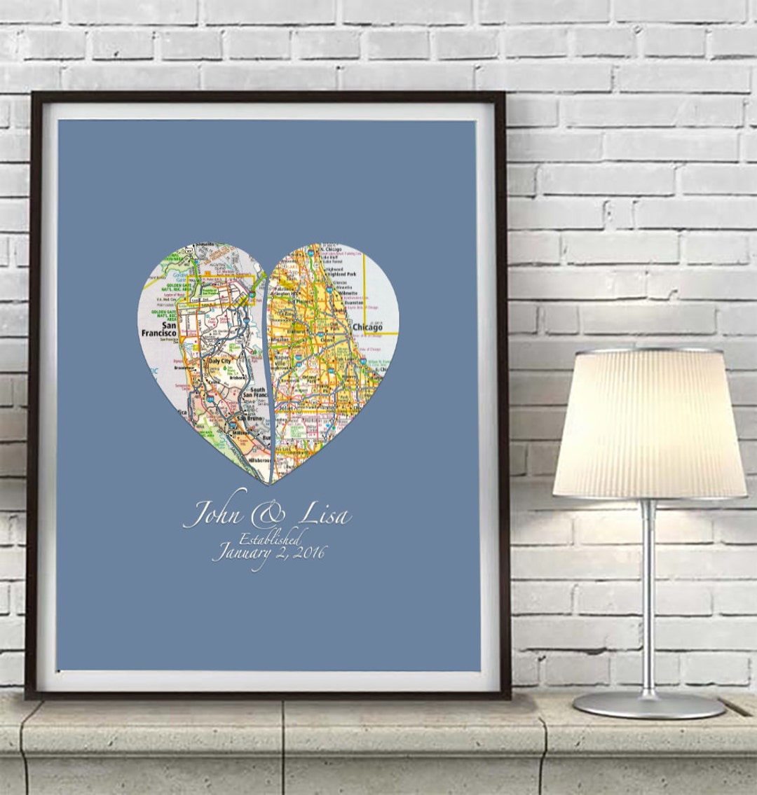 Custom Wedding Heart Maps Couples ART PRINT, Wedding Gift, Heart Map ...