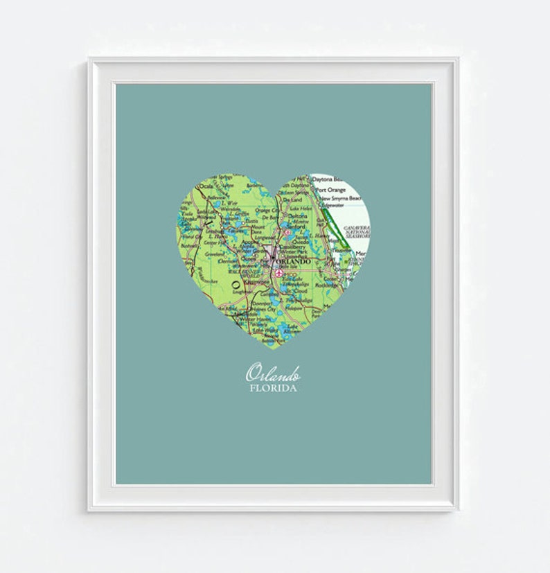 Orlando Florida Heart Vintage Map ART Printorlando Florida - Etsy