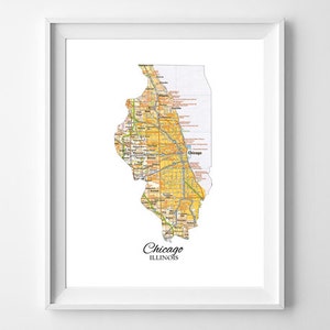Chicago Illinois Vintage State Map DIGITAL DOWNLOAD for You 2 Print ...