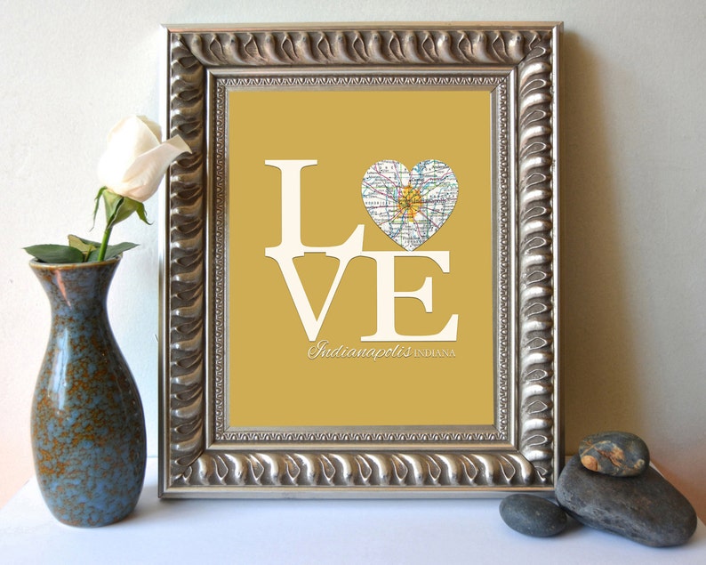 Indianapolis Indiana LOVE Vintage Heart Map ART PRINT City - Etsy