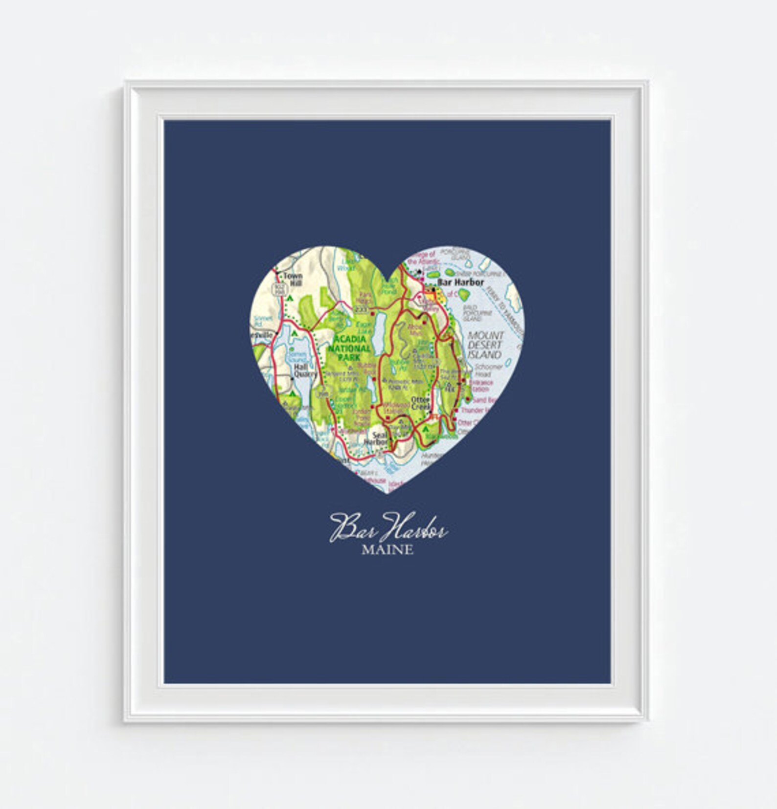 Bar Harbor Maine Heart Vintage Map ART PRINT, Bar Harbor Print, Bar ...