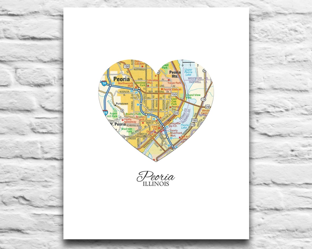 Peoria Illinois Vintage Map Art DIGITAL DOWNLOAD PRINTABLE, Wall Decor ...
