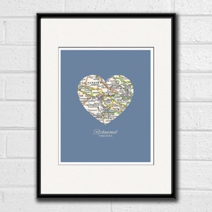 Richmond Virginia Heart Vintage Map ART PRINT City State Gift ...