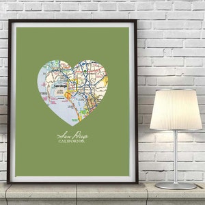 San Diego California Heart Vintage Map ART PRINT, San Diego Valentines ...
