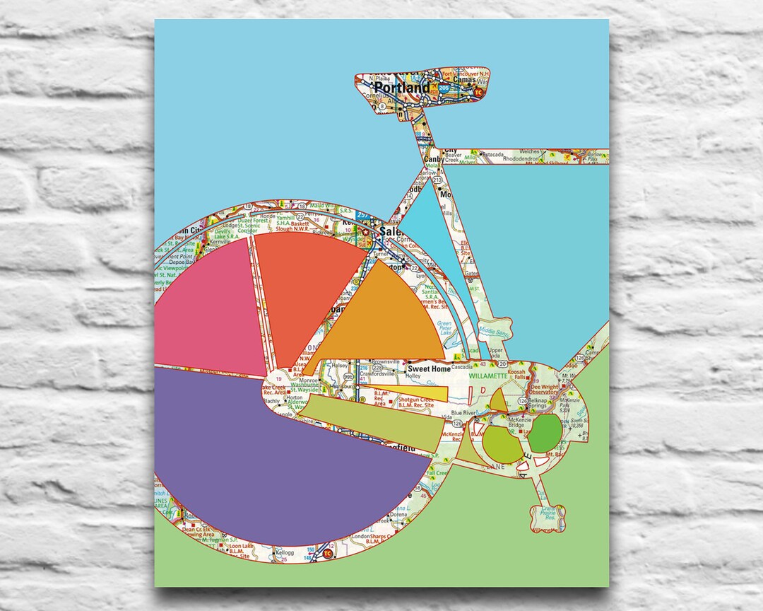 Portland Oregon Bicycle Map Art Print, Vintage Style (digital Download ...