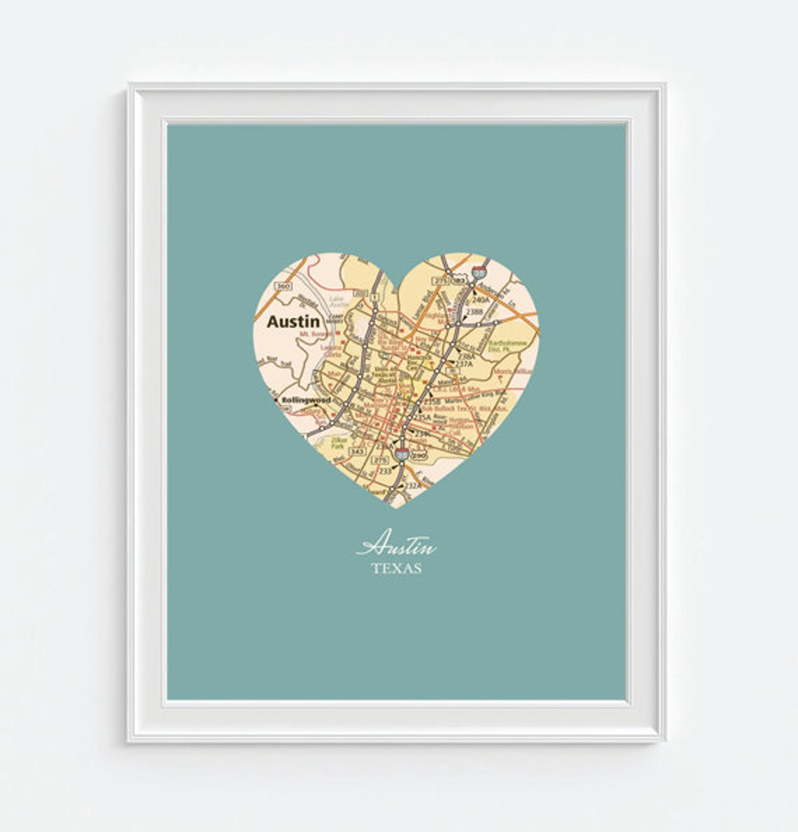 Austin Texas Heart Map ART PRINT City Austin Print Austin - Etsy