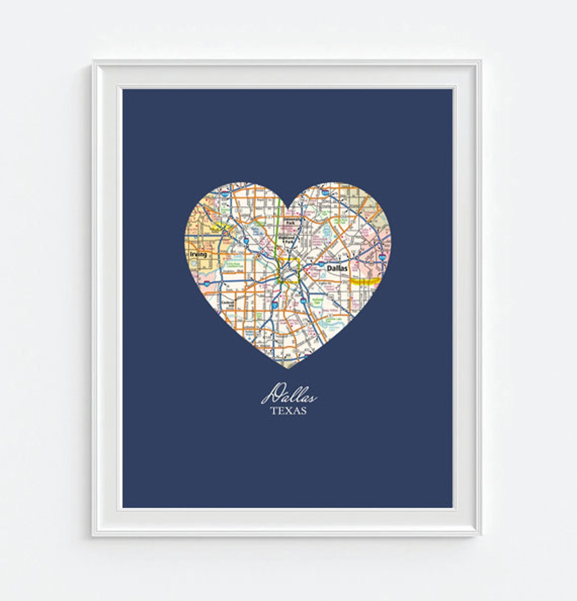 Dallas Texas Heart Vintage Map ART PRINT City State Urban - Etsy
