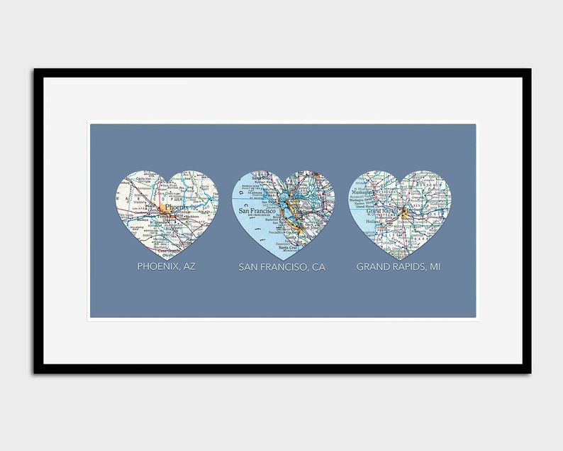 Romantic Gift Idea Hearts With 3 CUSTOM Maps Personalized | Etsy