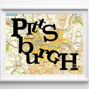 Pittsburgh Pennsylvania Typography Vintage Map ART PRINT, Pittsburgh ...