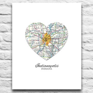 Indianapolis Indiana Heart Vintage Map ART Print,indianapolis Art Print ...