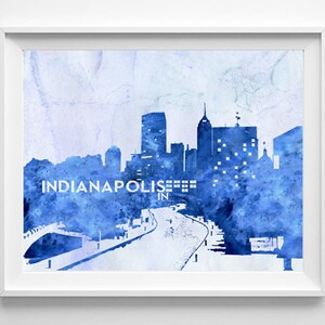 Indianapolis Indiana Skyline Cityscape Watercolor Ink Blot Art Print ...