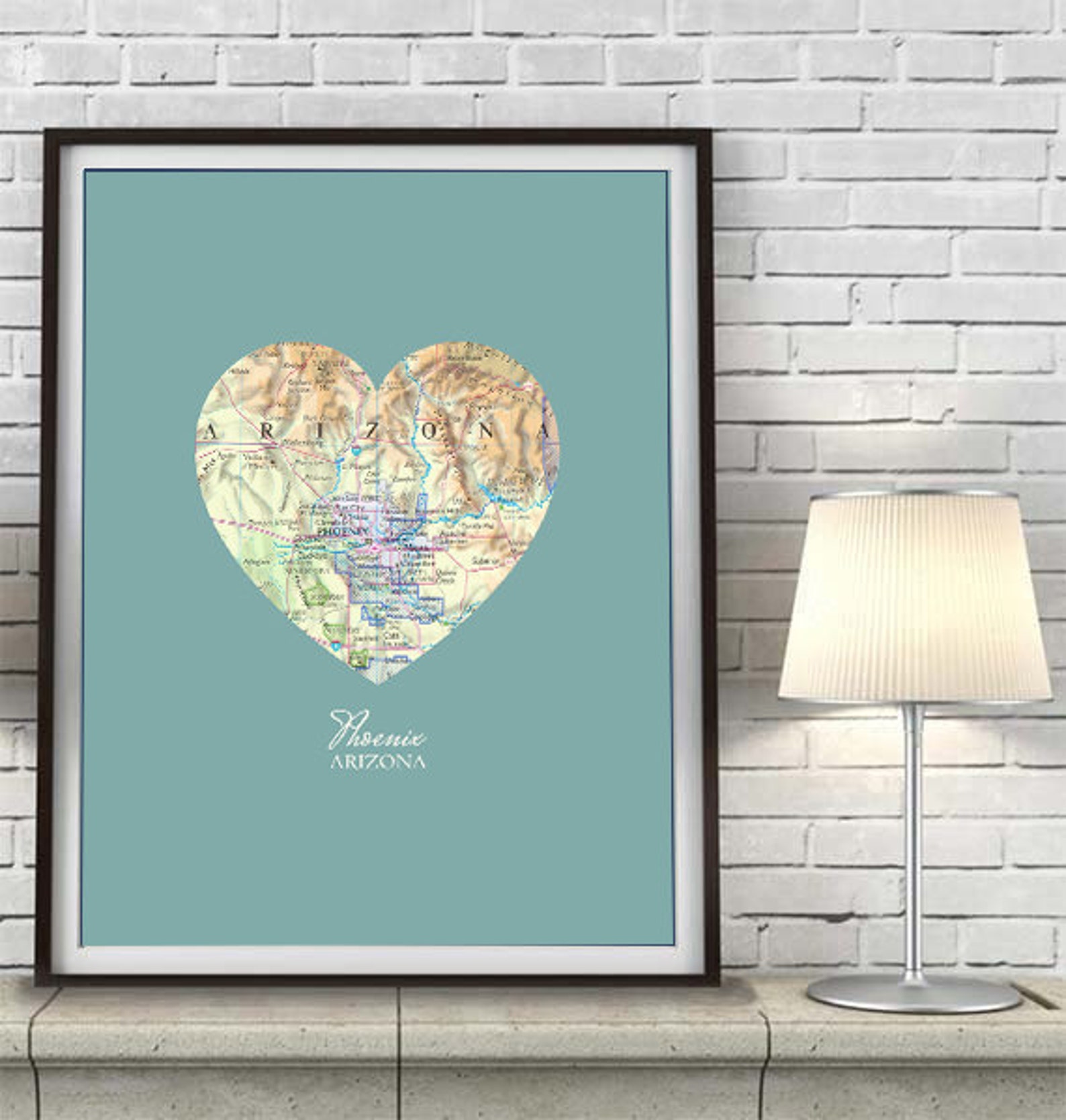 Phoenix Arizona Heart Vintage Map ART PRINT Phoenix Print | Etsy