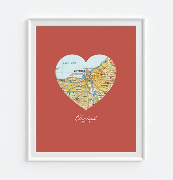 Cleveland Ohio Heart Vintage Map ART PRINT Cleveland | Etsy