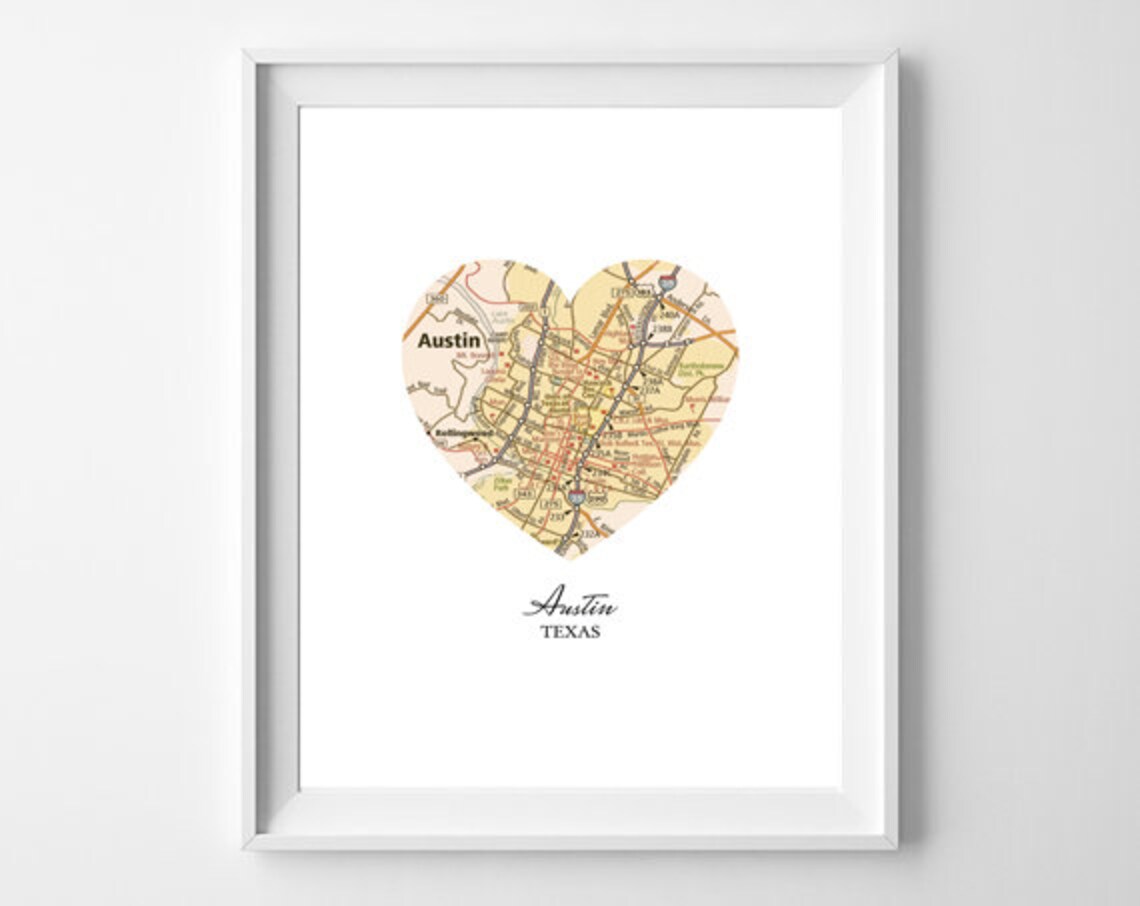 Austin Texas Heart Map DIGITAL DOWNLOAD for You 2 Print City Town Home ...