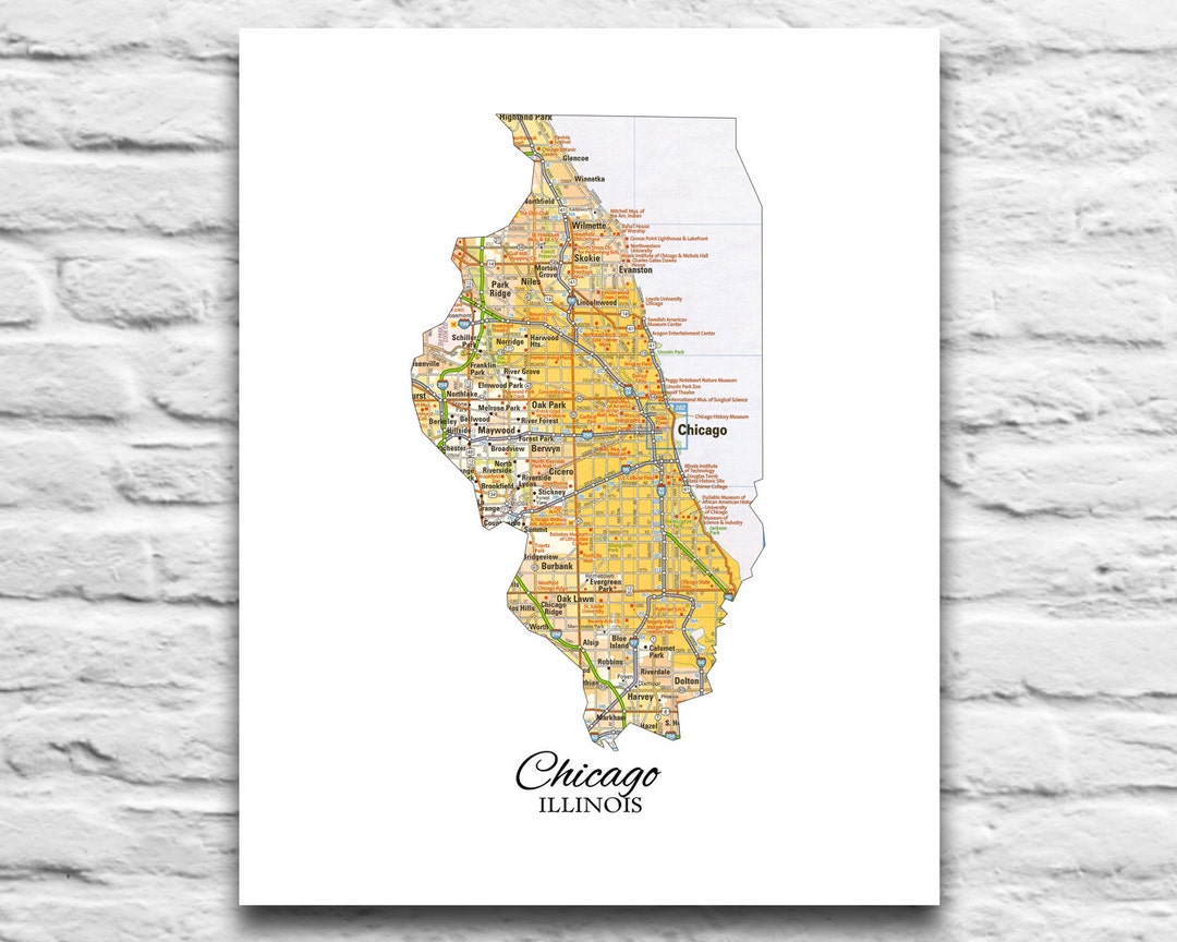 Chicago Illinois Vintage State Map DIGITAL DOWNLOAD for You 2 Print ...