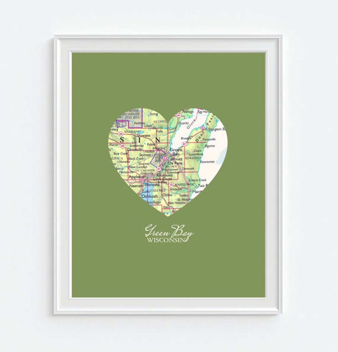 Green Bay Wisconsin Vintage Map ART PRINT, Green Bay Packers Wisconsin ...