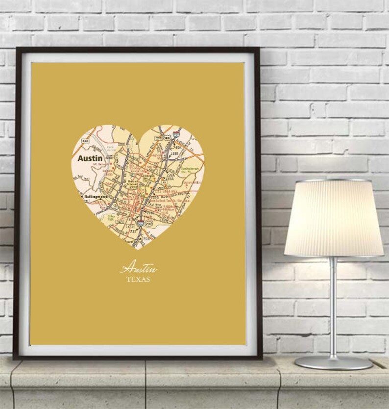 Austin Texas Heart Map ART PRINT City Austin Print Austin - Etsy