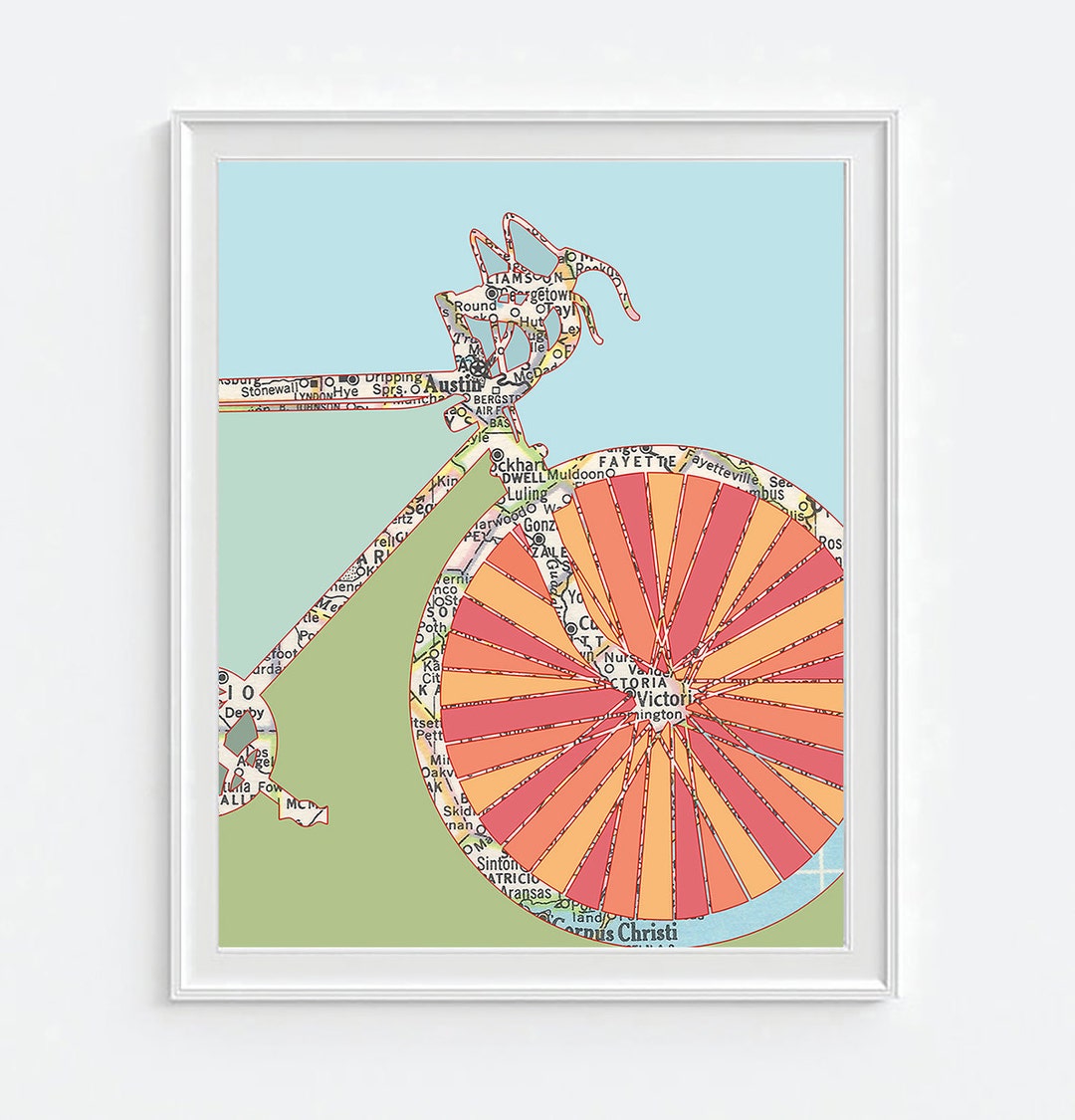 Austin Texas Bicycle Map Art Print, Vintage Style - Etsy