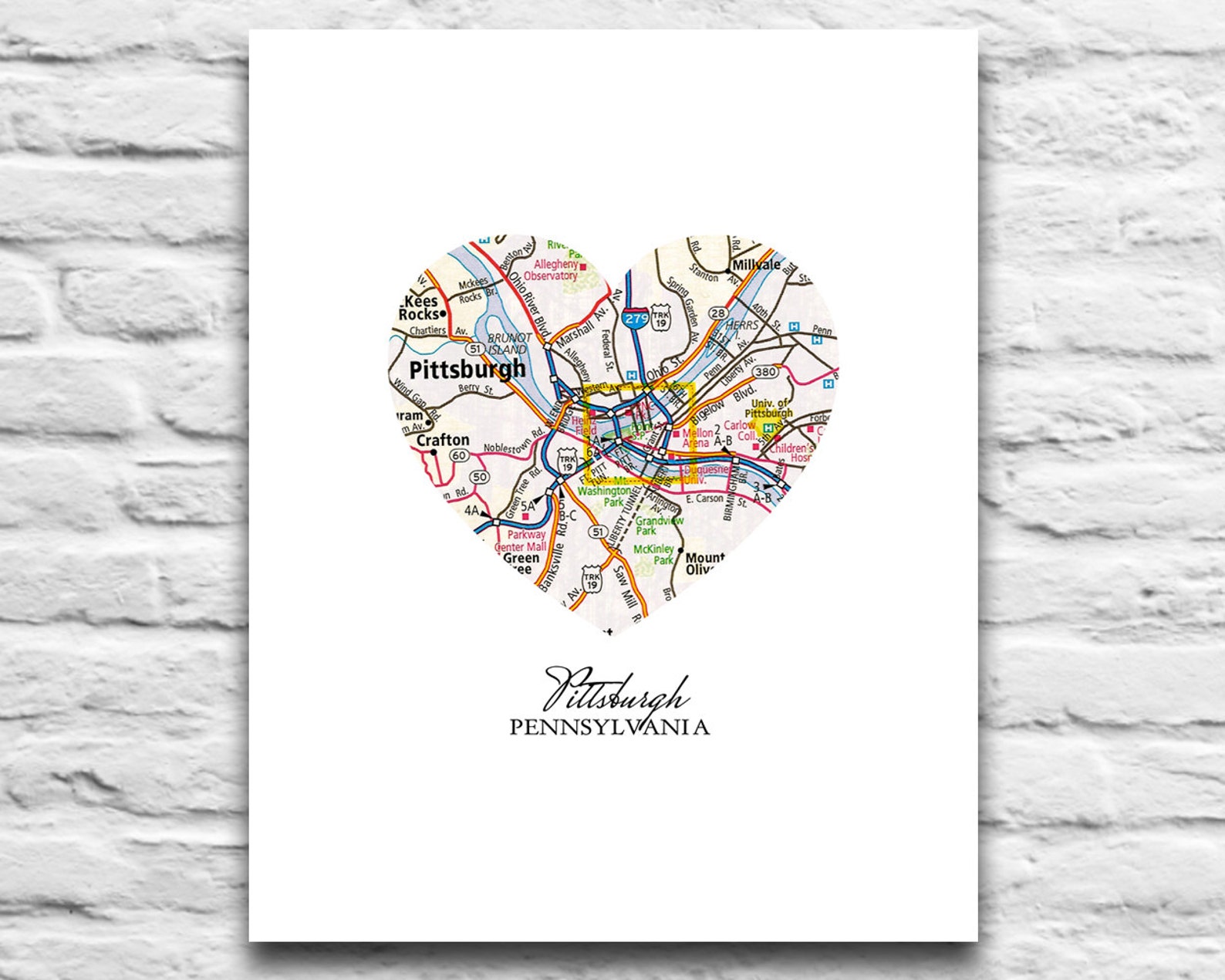 Pittsburgh Pennsylvania Vintage Heart Map DIGITAL DOWNLOAD for | Etsy