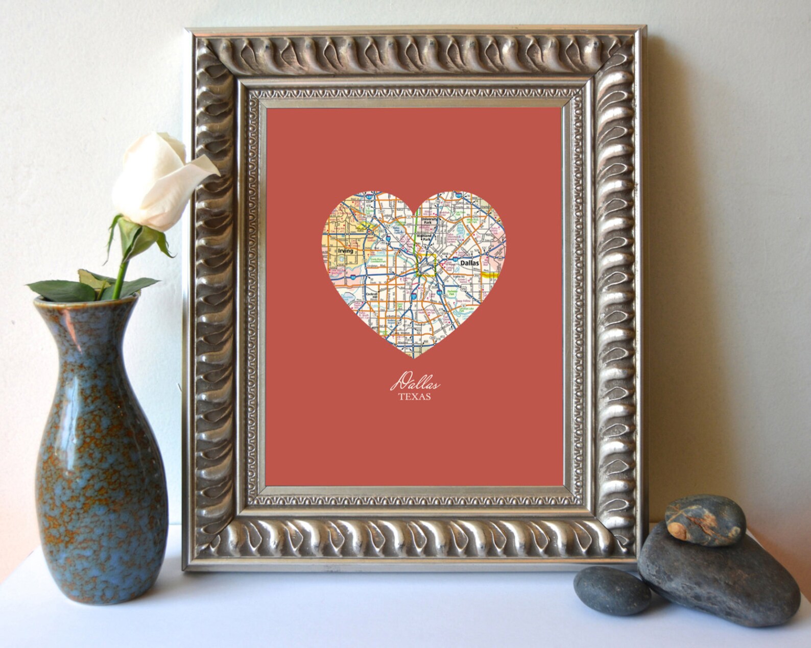 Dallas Texas Heart Vintage Map ART PRINT City State Urban | Etsy