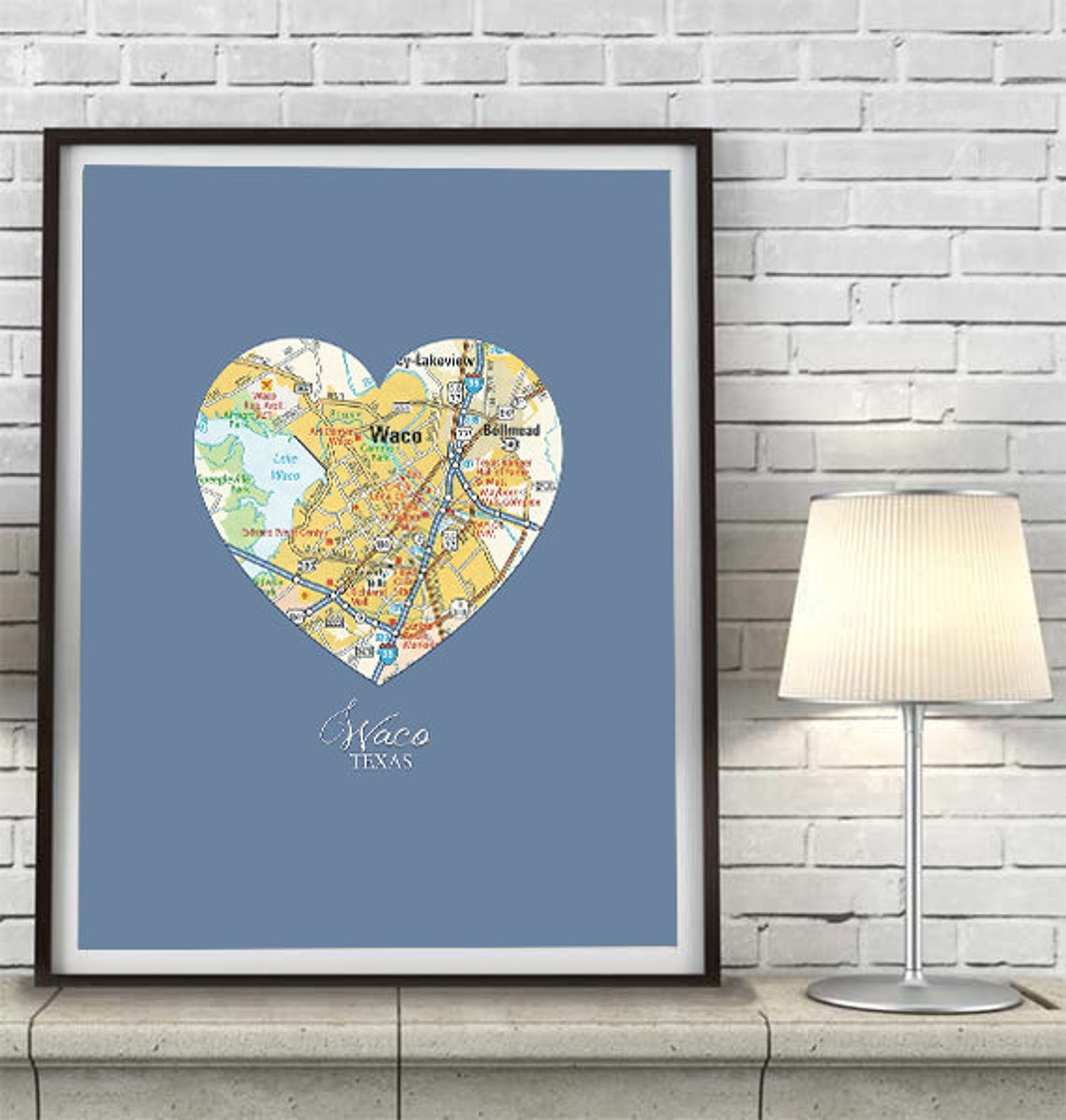 Waco Texas Fixer Upper Heart Vintage Map ART PRINT Lake Tahoe - Etsy