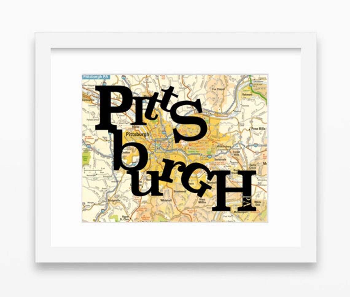 Pittsburgh Pennsylvania Typography Vintage Map ART PRINT | Etsy