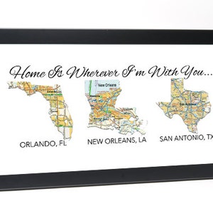 Custom Gift, State Maps, YOUR 3 CITIES & States- Unframed- Housewarming ...