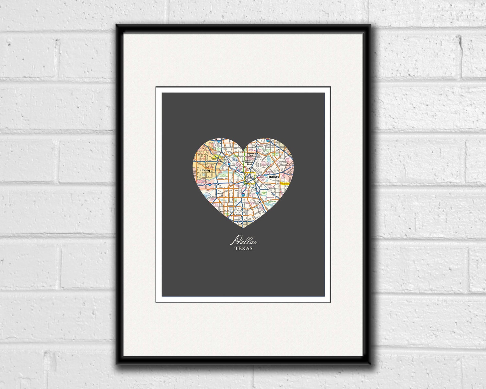 Dallas Texas Heart Vintage Map ART PRINT City State Urban | Etsy