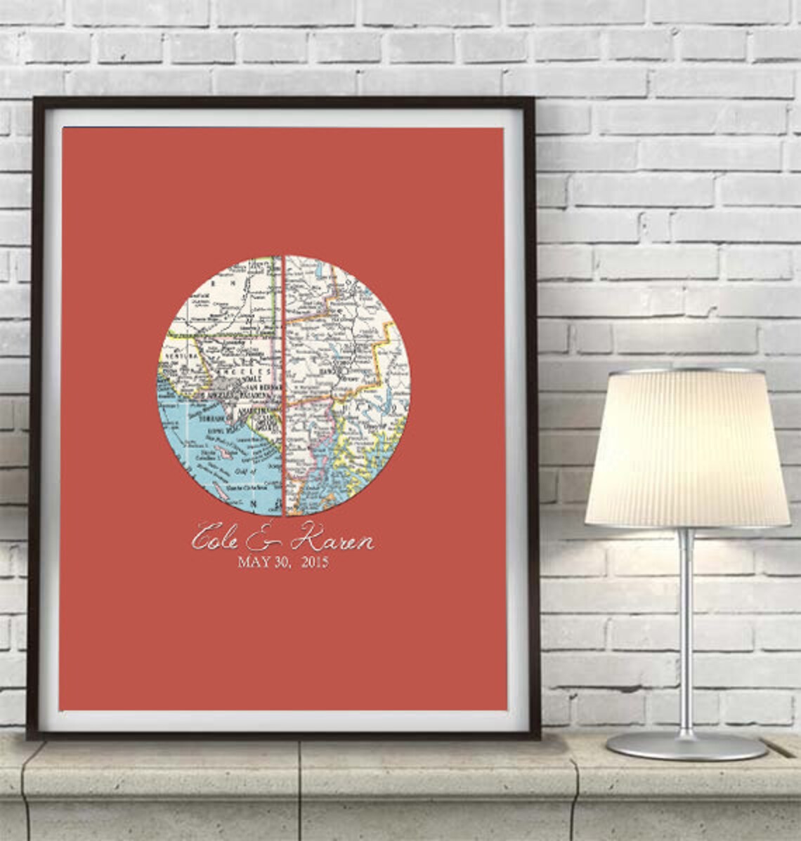 Custom Wedding Couple Split Circle Map ART PRINT Wedding | Etsy