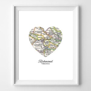 Richmond Virginia Heart Vintage Map ART PRINT City State Gift ...