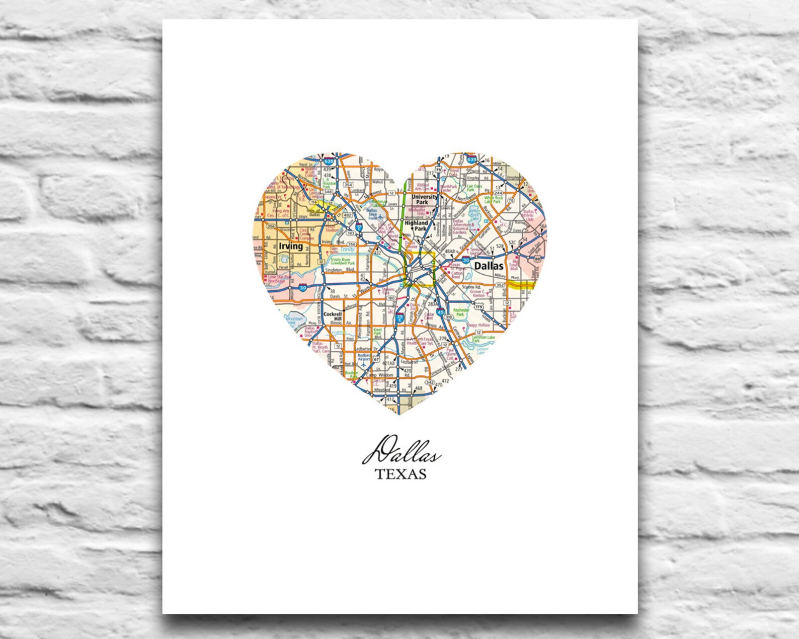 Dallas Texas Vintage Heart Map DIGITAL DOWNLOAD for You 2 - Etsy