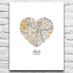 Dallas Texas Vintage Heart Map DIGITAL DOWNLOAD for You 2 Print City ...