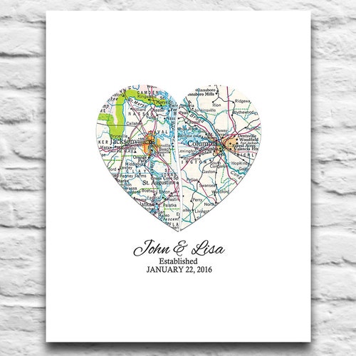 Custom Wedding Couple 2 Maps Split Heart DIGITAL DOWNLOAD You | Etsy