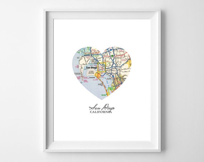 San Diego California Vintage Heart Map DIGITAL DOWNLOAD for | Etsy