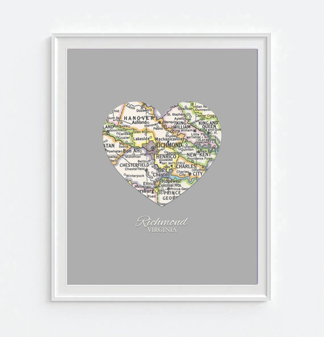 Richmond Virginia Heart Vintage Map ART PRINT City State Gift ...
