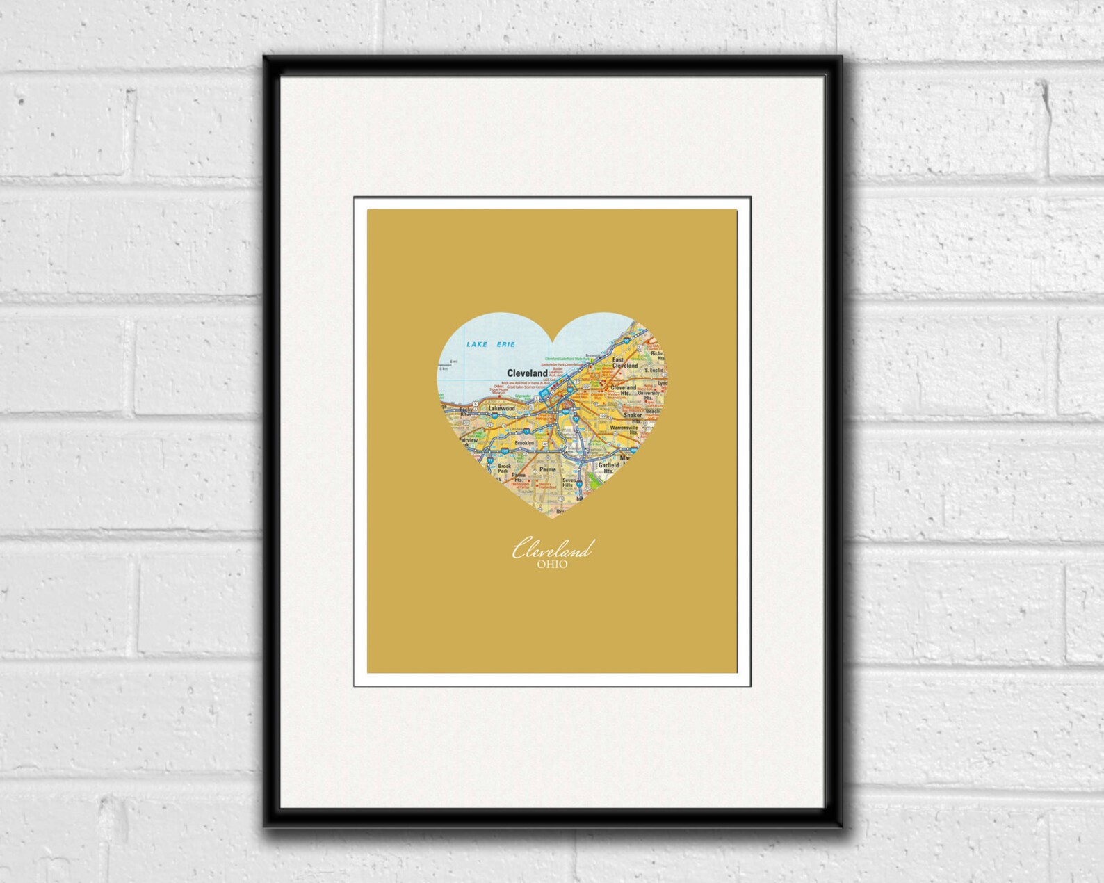 Cleveland Ohio Heart Vintage Map ART PRINT, Cleveland Cavaliers Browns ...